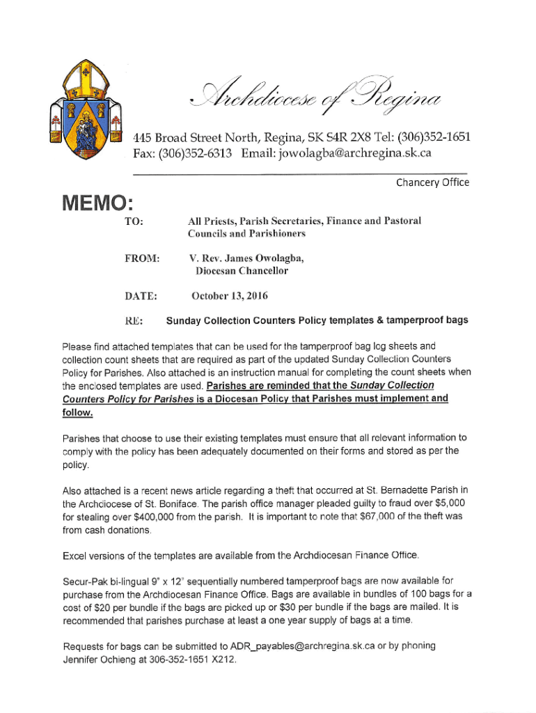 Fillable Online archregina sk Church Offering Count Sheet - Fill Online ...