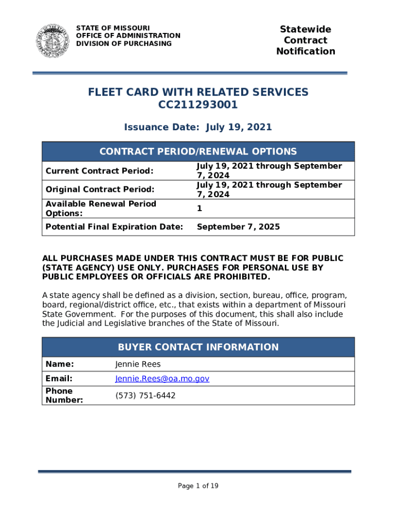 WEX Fuel Card ContractOffice of Administration Doc Template | pdfFiller