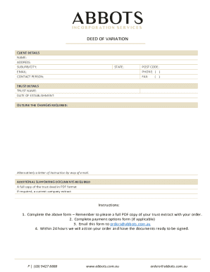 Fillable Online Deed of Variation Order Form Fax Email Print - pdfFiller