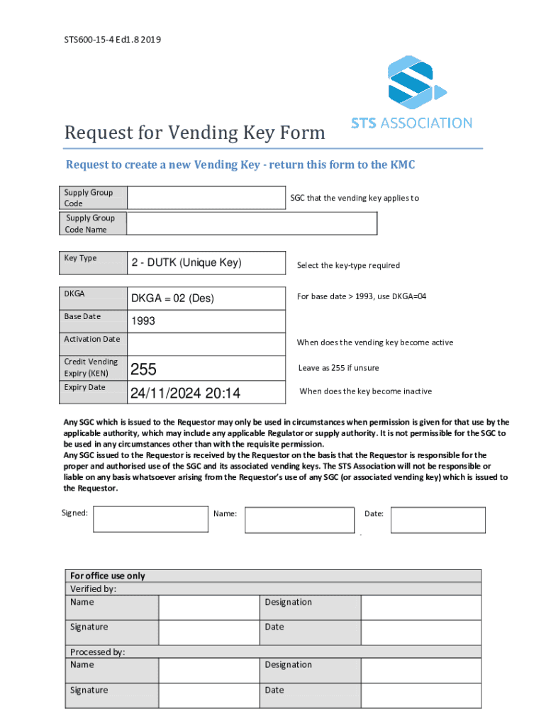 Fillable Online Request for Vending Key Form Fax Email Print - pdfFiller