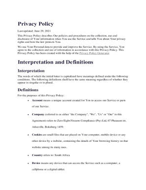 Fillable Online Privacy Policy Interpretation and Definitions - Zero ...