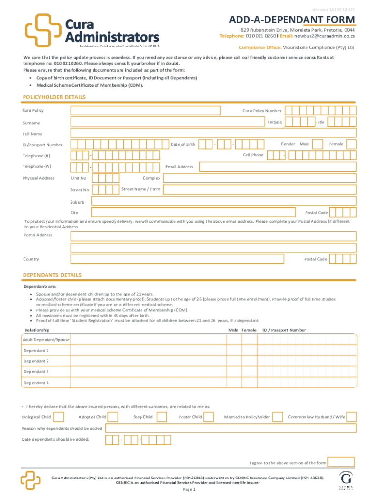 Fillable Online Cura Adminsitrators Add-A-Dependant Form. Cura ...