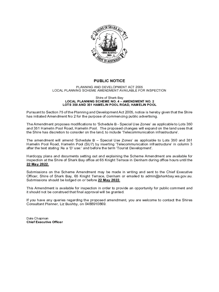 Fillable Online Shire of Shark Bay Local Planning Scheme (LPS) 4 ...