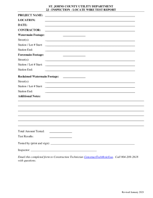 Fillable Online 2J - Inspection - Locate Wire Test Report Fax Email ...
