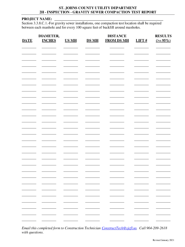Fillable Online 2h - inspection - gravity sewer compaction test report ...
