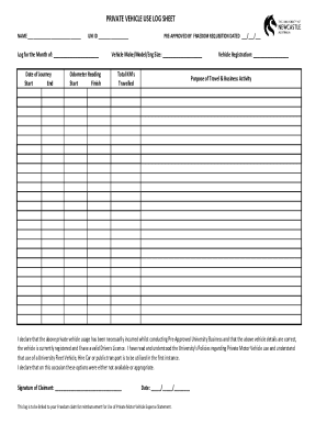 Fillable Online Private Vehicle Use Log Sheet Fax Email Print - pdfFiller