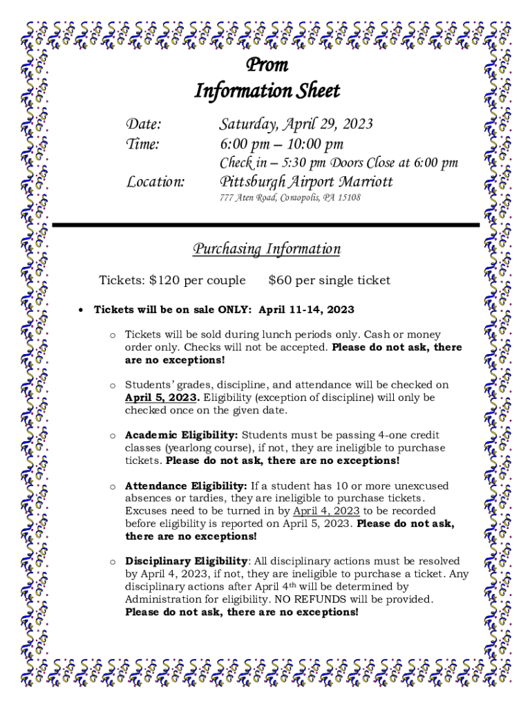 Fillable Online Prom Information Sheet Fax Email Print - pdfFiller