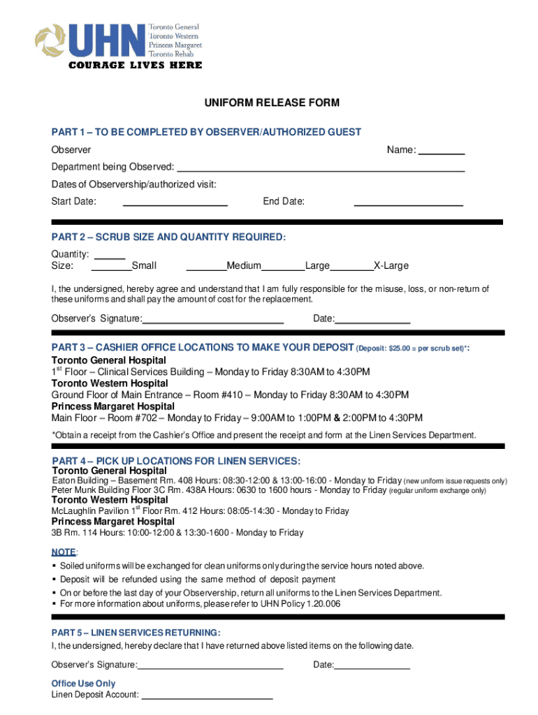 Fillable Online Observer Authorized Guest Uniform Release Form Fax ...