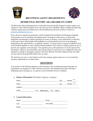 Fillable Online Residential History ADA (Disability) Form Fax Email ...