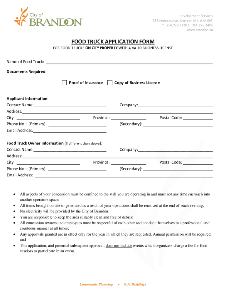 Fillable Online Food Truck Application Form Fax Email Print - pdfFiller