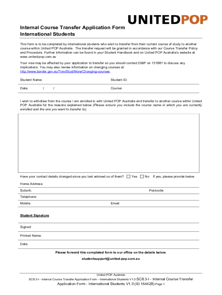 Fillable Online Internal Course Transfer Application Form ... - United Pop Fax Email Print ...