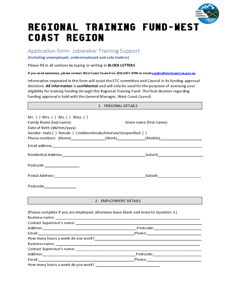 Fillable Online Application form- Jobseeker Training Support Fax Email ...