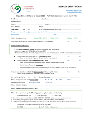 Fillable Online Copy of TFL Stage Three Trekker Entry Form.docx Fax ...
