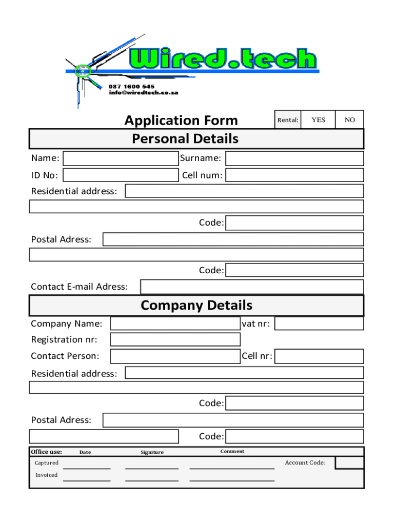 Fillable Online Personal Details Company Details Application Form Fax ...