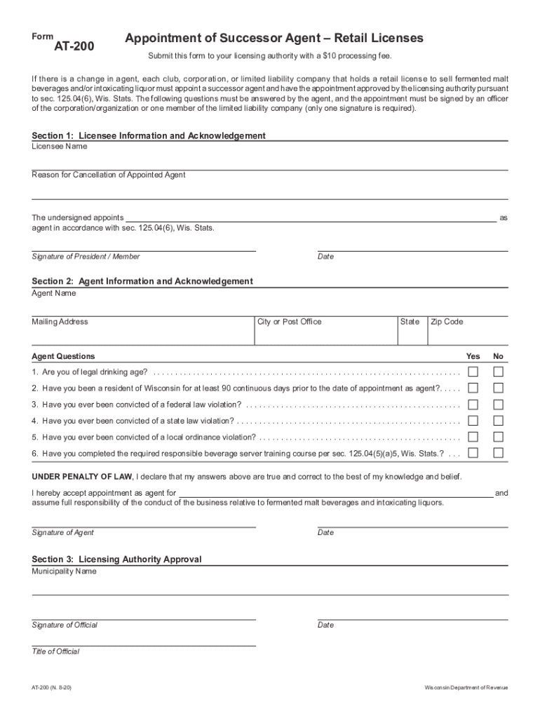 Fillable Online Appointment of Successor Agent Retail Licenses AT-200 ...