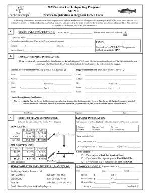 Fillable Online Service Registration & Logbook Order Form 2023 Salmon ...