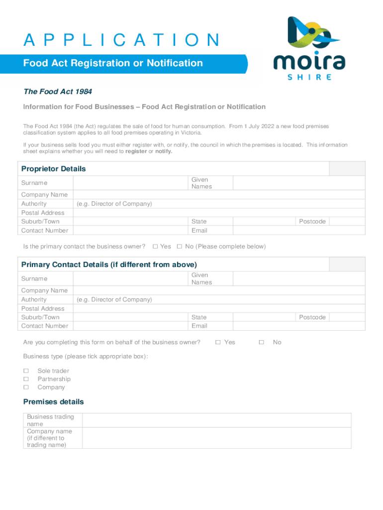 Fillable Online Application to Register/ Renew a Food Premises Fax Email Print - pdfFiller