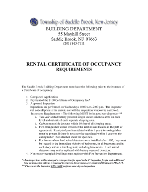 Fillable Online RENTAL CERTIFICATE OF OCCUPANCY - Township of Saddle ...