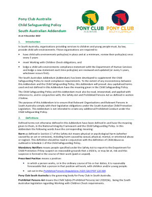 Fillable Online Pony Club Australia Child Safeguarding Poli South ...