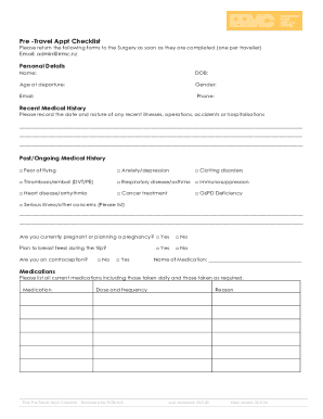Fillable Online Travel Clinic: Pre-Travel Assessment Form Fax Email ...