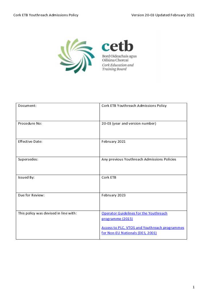 Fillable Online Youthreach - Cork Education and Training Board Fax Email Print - pdfFiller