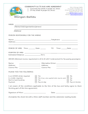 Fillable Online community & ctv bus hire agreement Fax Email Print ...