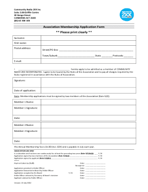 Fillable Online Association Membership Application Form ** Please print ...