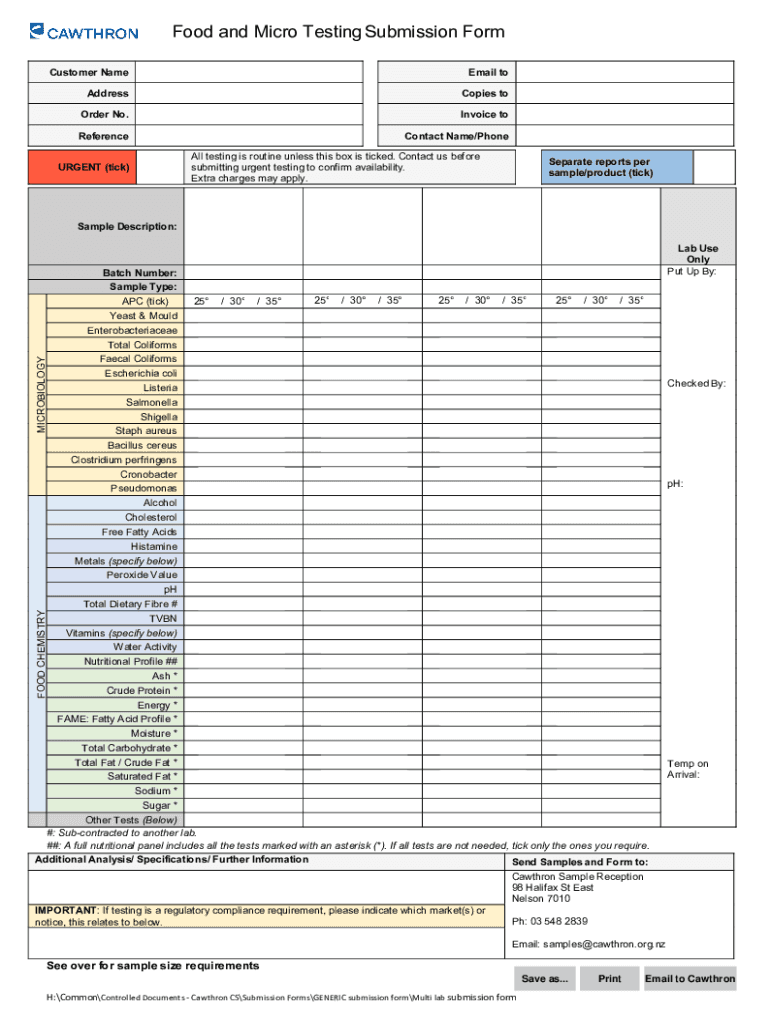 Fillable Online Multi Lab Submission Form Multi Lab Submission Form Fax Email Print Pdffiller