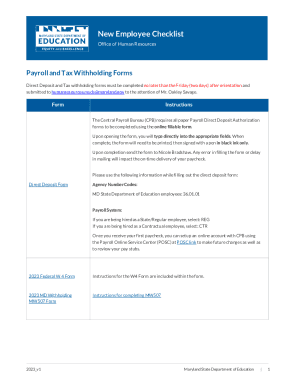 Fillable Online New Employee Checklist -Payroll and Tax Withholding ...