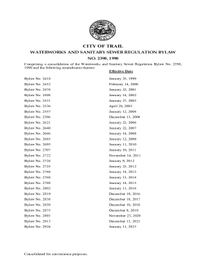 Fillable Online Waterworks and Sanitary Sewer Regulation Bylaw No ...