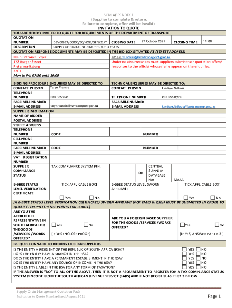 Fillable Online APPENDIX 1 SURVEY QUESTIONNAIRE SUPPLY CHAIN ... Fax Email Print - pdfFiller