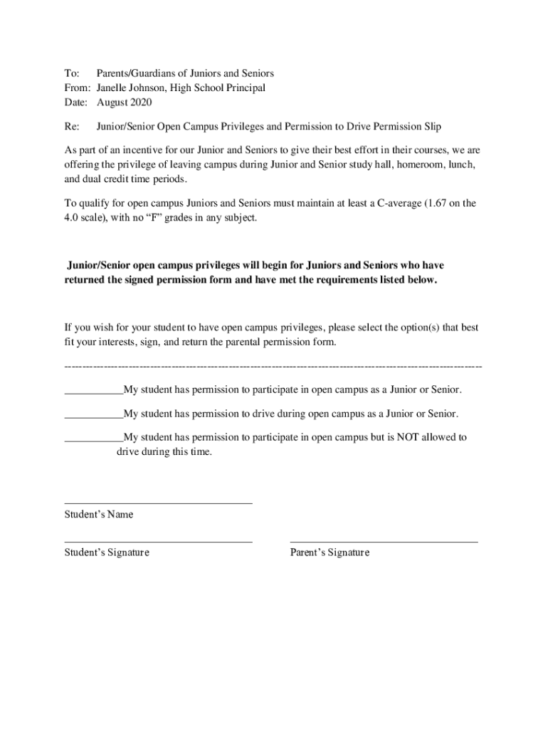 Fillable Online Semester 2 Open Campus Form Fax Email Print - pdfFiller