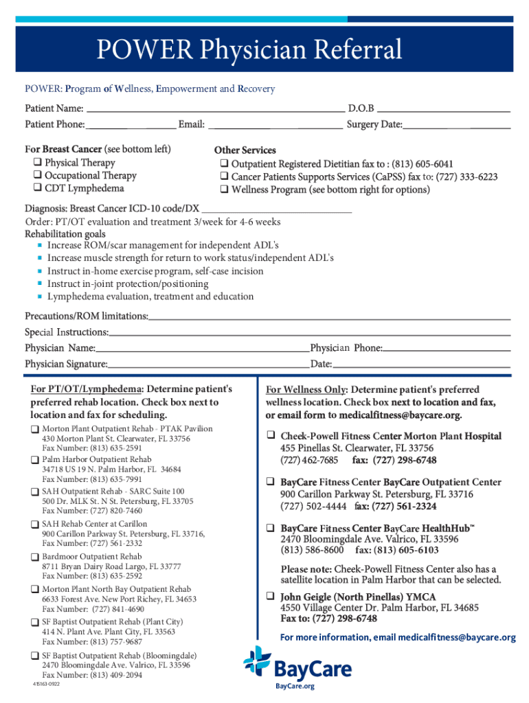 Fillable Online 415163 BayCare POWER Physician Referral Form Fax Email ...