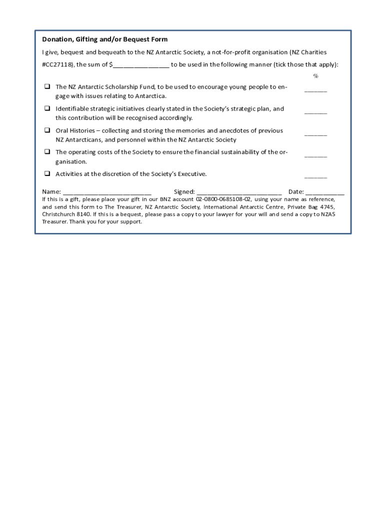 Fillable Online Donation, Gifting and/or Bequest Form Fax Email Print ...