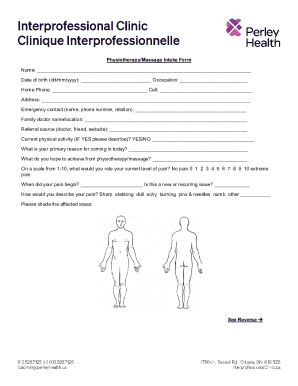 Fillable Online Physiotherapy/Massage Intake Form Name Fax Email Print ...