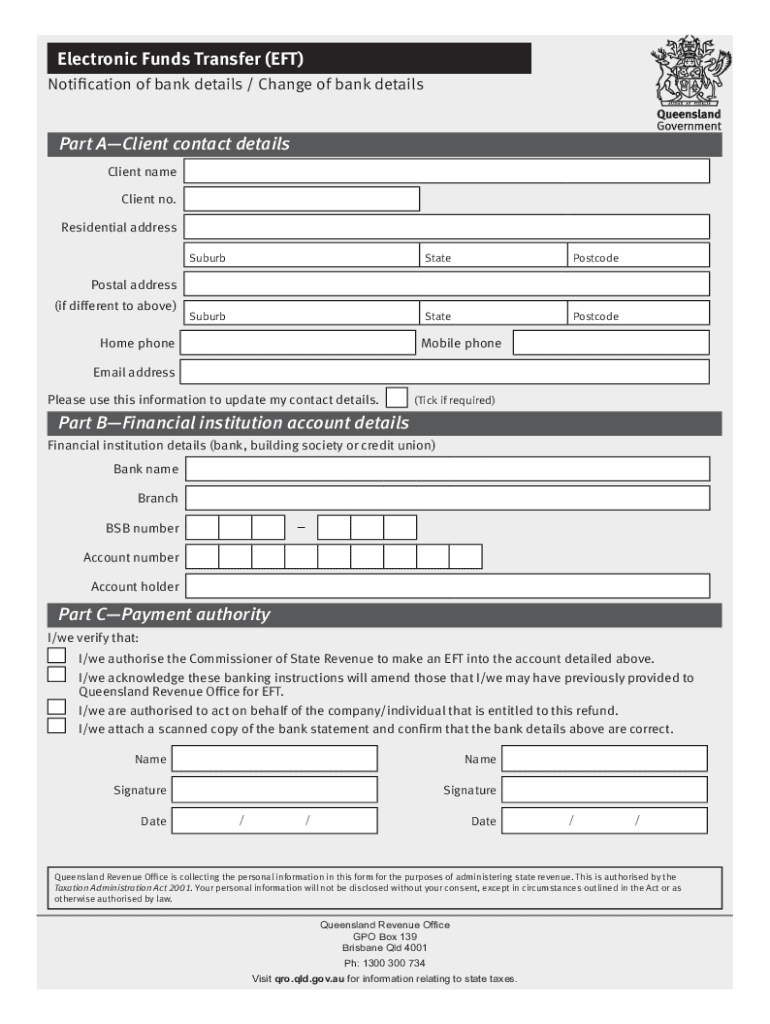 Fillable Online Electronic funds transfer (EFT)Notification of bank ...