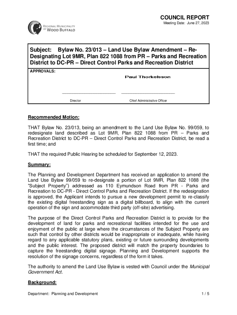 Fillable Online Land Use Bylaw AmendmentRe-Designating Lot 9MR, Plan ...
