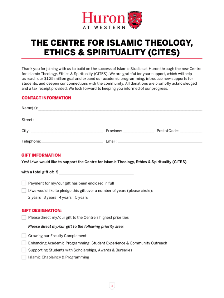 Fillable Online Huron at Western - The Centre for Islamic Theology ...