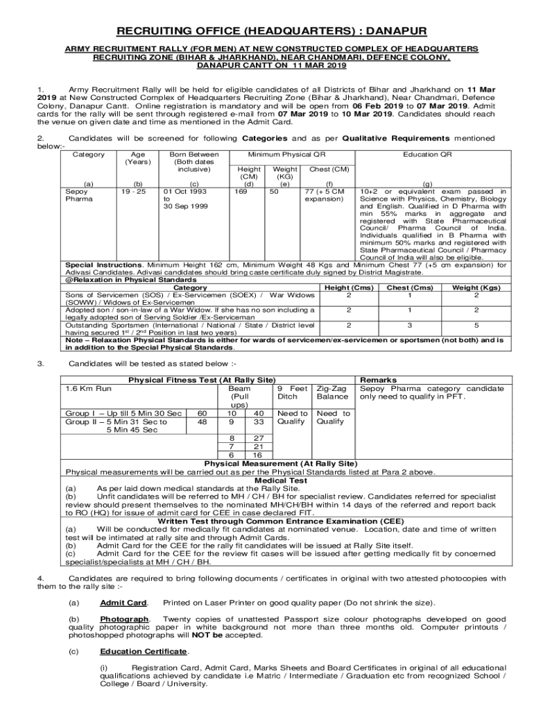 Fillable Online joinindianarmy nic Fillable Online danapur - Join Indian Army. Fax Email Print ...