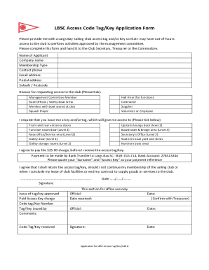 Fillable Online LBSC Access Code Tag/Key Application Form Fax Email ...