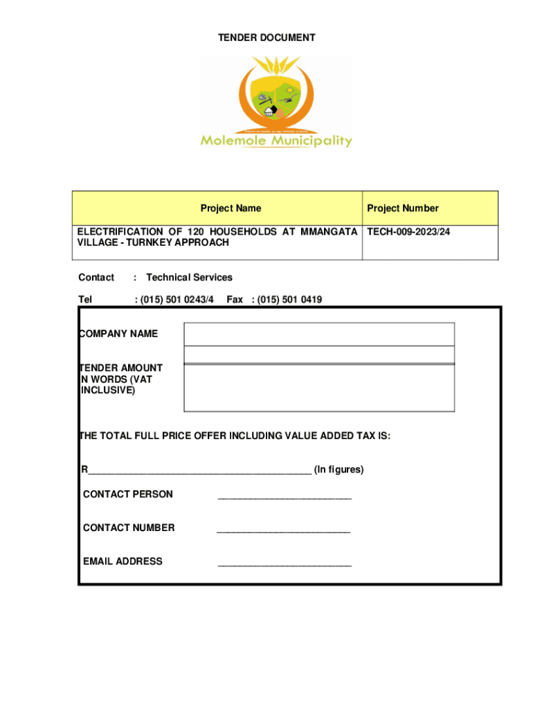 Fillable Online Tender Document for Mmangata Electrification of 120 ... Fax Email Print - pdfFiller