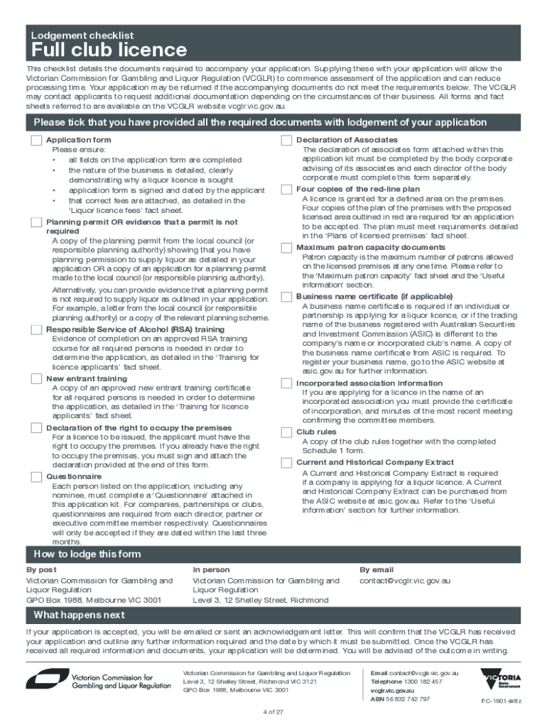 Fillable Online Liquor licence application kit - Full club ... Fax ...