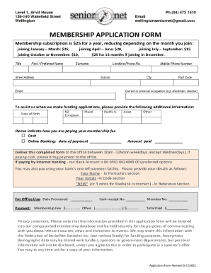 Fillable Online MEMBERSHIP APPLICATION FORM - Wellington SeniorNet Fax Email Print - pdfFiller