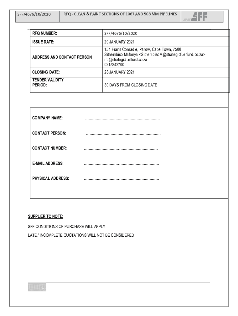 Fillable Online sff/4676/10/2020 rfq - clean & paint sections of 1067 ...