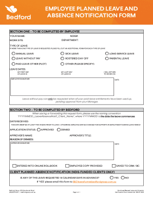 Fillable Online Bedford Employee Leave and Absence Notification Form. Bedford Employee Leave and ...