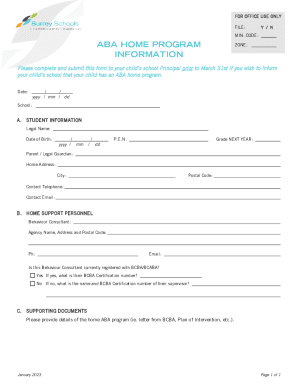 Fillable Online Applied Behaviour Analysis (ABA) - Home to School ...