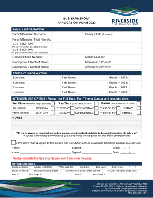 Fillable Online riverside qld edu BUS TRANSPORT APPLICATION FORM 2023 ...
