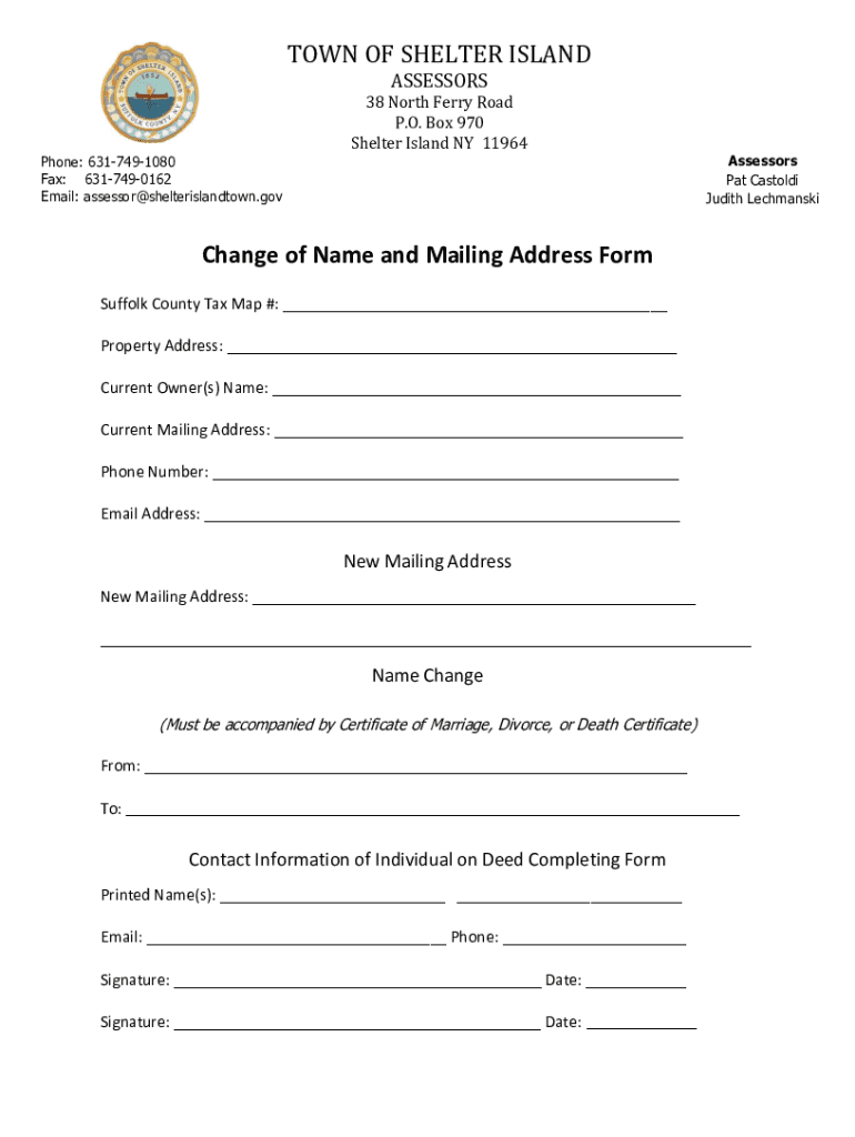 Fillable Online Change of Name and Mailing Address Form Fax Email Print ...