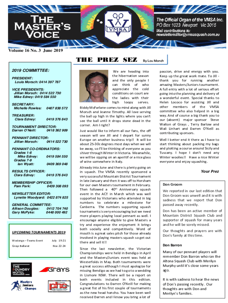 Fillable Online Victorian Masters Squash Association - Newsletters Fax Email Print - pdfFiller