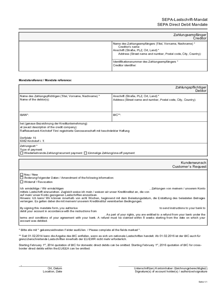 Ausfüllbar Online Set up SEPA direct debit mandate Fax Email Drucken ...